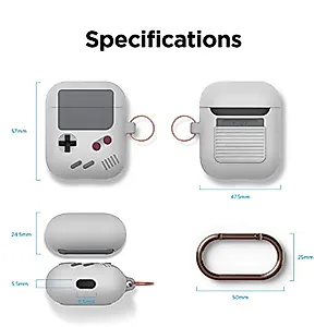 elago AW5 Compatible with AirPods Case 1 & 2, Classic Game Player Design Case with Keychain, Durable Silicone Construction (Light Grey) [US Patent Registered]