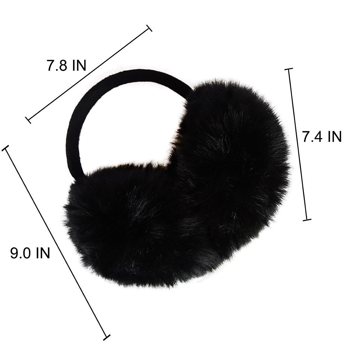 LETHMIK Women's Faux Fur Foldable Big Earmuffs Winter Outdoor Ear Warmers Black