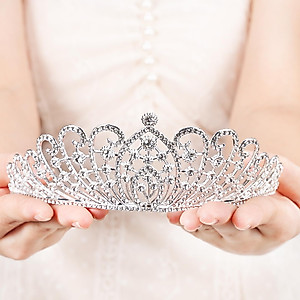 Tiara for Women, Crown and Tiara for Girl Princess, Bride Wedding Happy Birthday Halloween Cosplay Hair Accessories Decorations (Silver Style B)