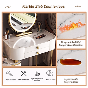 EnweMahi Vanity Desk with Mirror and Lights, Makeup Vanity with Lights and Makeup Chair, Led Makeup Mirror 3 Colors Dimmable, Small Vanity Desk for Bedroom, Boudoir, Girlfriend Gift