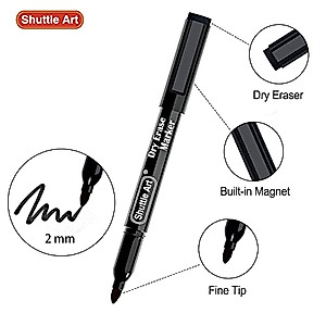 Shuttle Art Dry Erase Markers, 15 Pack Black Magnetic Whiteboard Markers with Erase,Fine Point Dry Erase Markers Perfect For Writing on Whiteboards, Dry-Erase Boards,Mirrors for School Office Home