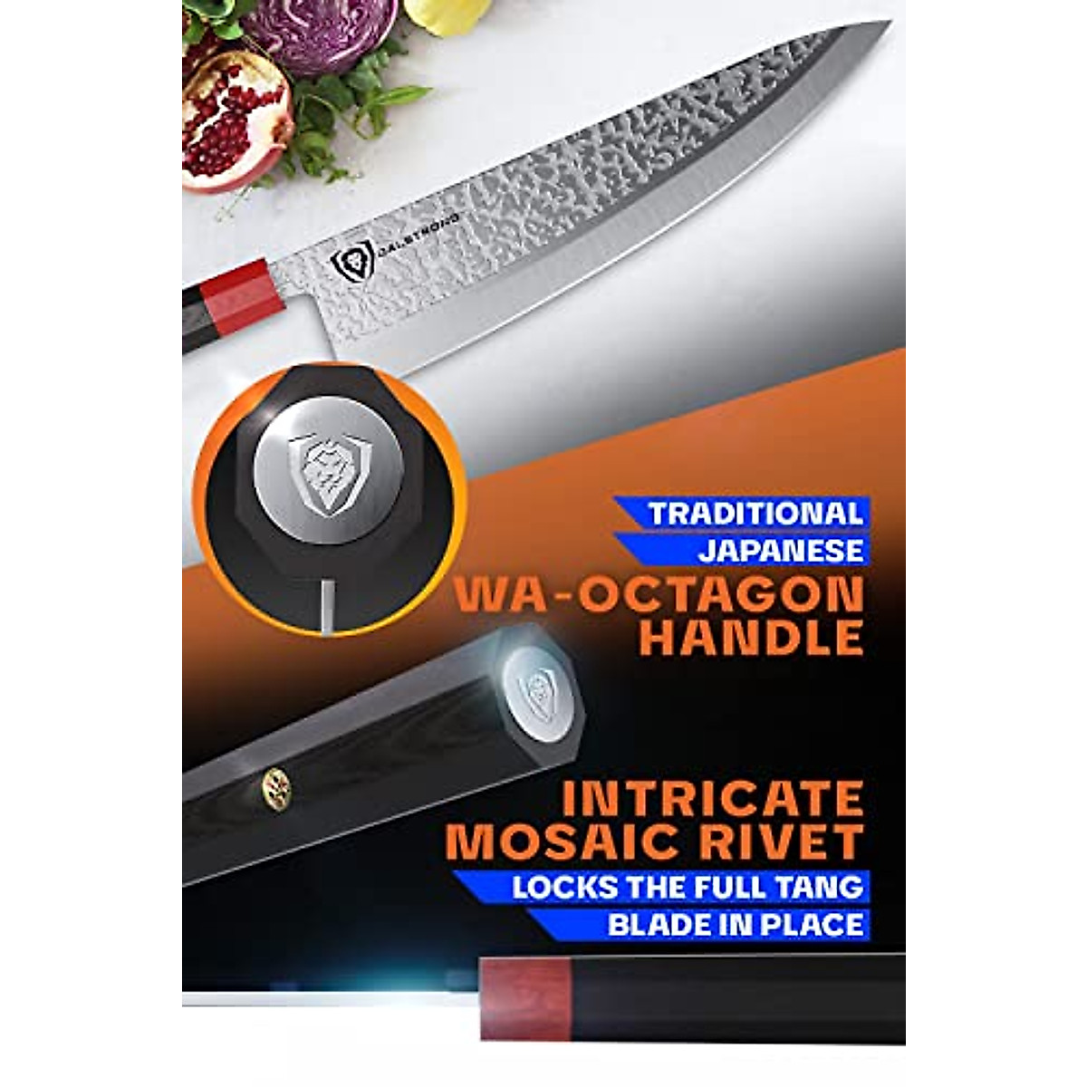 Dalstrong Chef Knife - 9.5 inch - Ronin Series - Double Bevel Blade Razor Sharp - Japanese AUS-10V Super Steel - Damascus Chef's Knife - G10 Handle Kitchen Knife - Black Acacia Wood Sheath