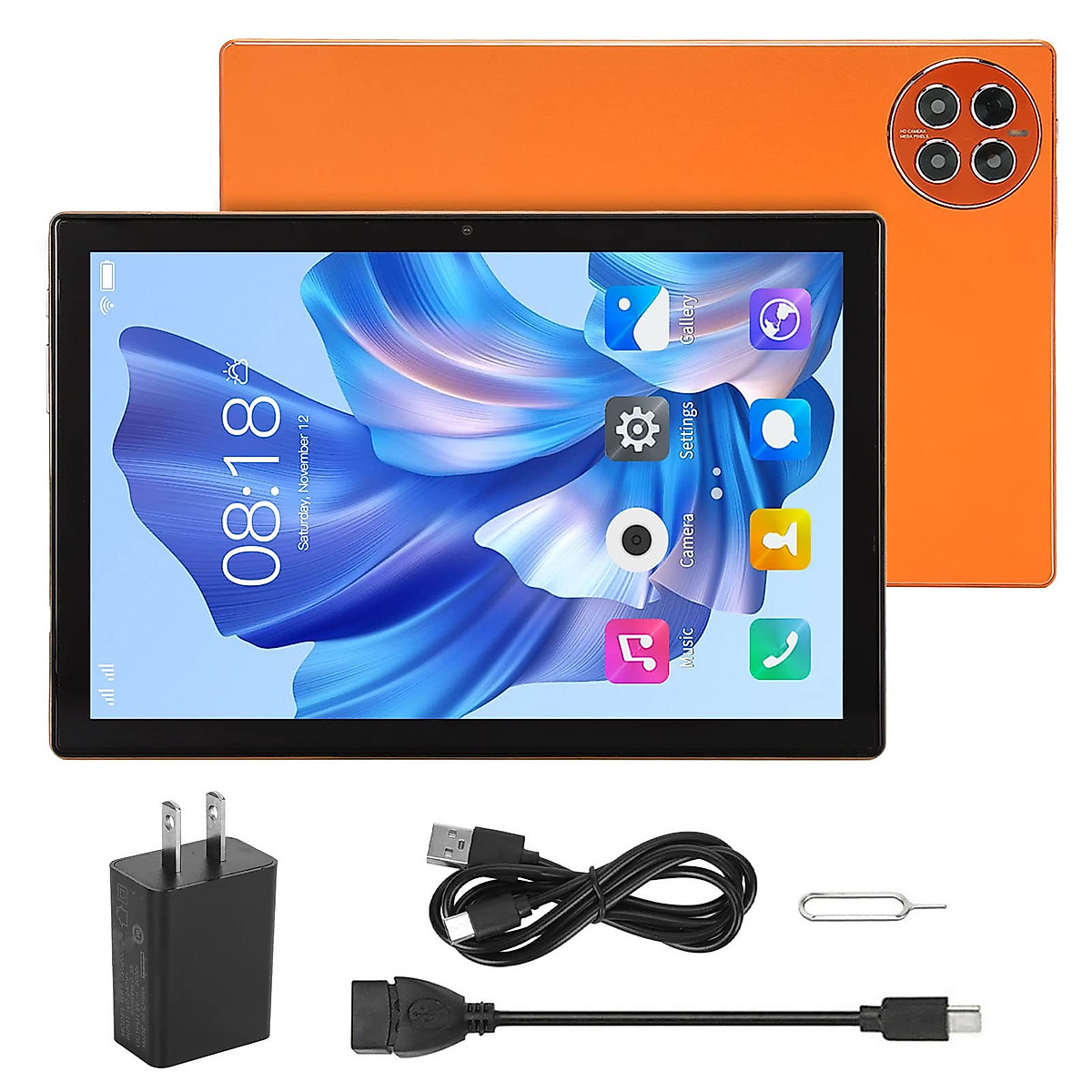 Airshi Smart Tablet, 10in Smart Tablet Octa Core CPU 12GB RAM 256GB ROM Dual Speakers US Plug 100-240V Portable for Office (Orange)