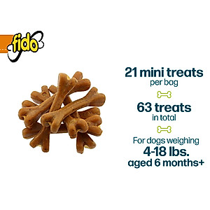 Fido Naturals Doozie Bones Dental Care Treat for Dogs, Peanut Flavored, Made with Sunflower, Chia, & Flax Seeds-Naturally Freshens Breath, Reduces Plaque & Whitens Teeth 21ct - Mini Treats (Pack of 3)