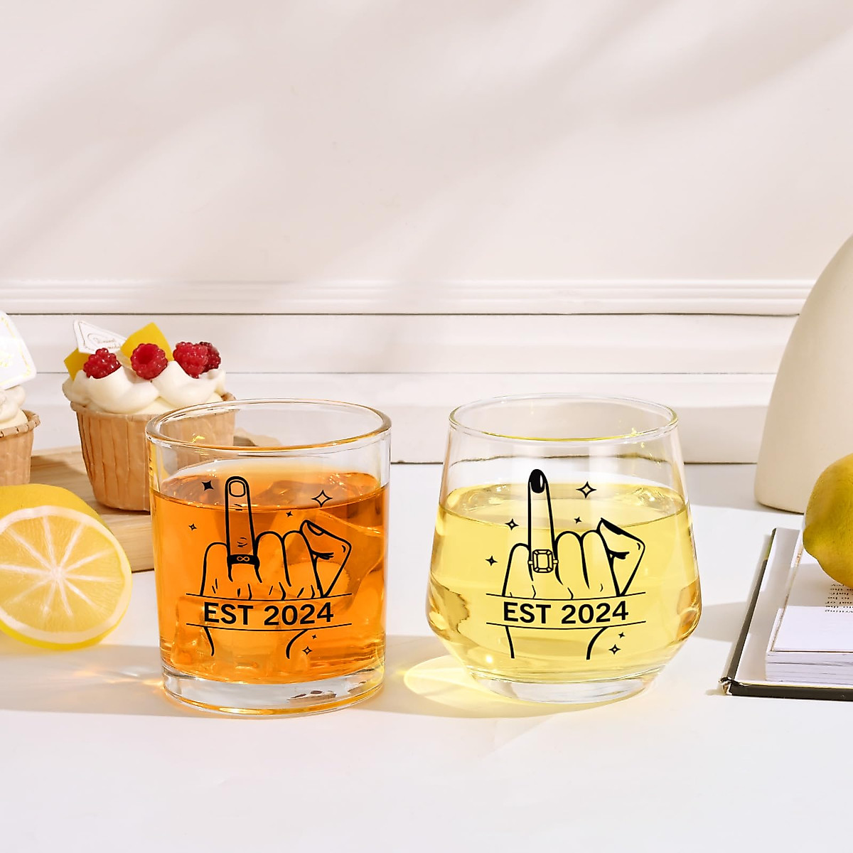 Futtumy Ring Finger Est 2024 Wine Glasses and Whisky Glasses, Wedding Gifts for Couples, Bridal Shower Gifts, Bride and Groom Gifts, Engagement Gifts for Couples Mr. Mrs. His Hers Bride To Be