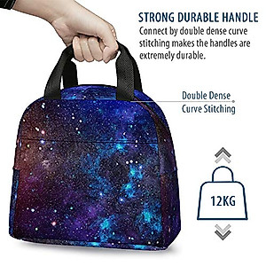 Outer Space Galaxy Lunch Bag, Reusable Tote Bag Lunch Box for Boys and Girls, Insulated Cooler Box Lunch Container with Front Pocket for Women Men Outdoor Picnic Fishing Travel Work (Midnight Blue)
