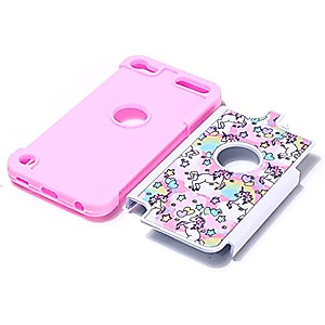 Apple iPod Touch 6,7th Case, iPod 7th Case, Rainbow Unicorn Pattern Shockproof Studded Rhinestone Crystal Bling Hybrid Case Silicone Protective Armor for Apple iPod Touch 6 7th Generation