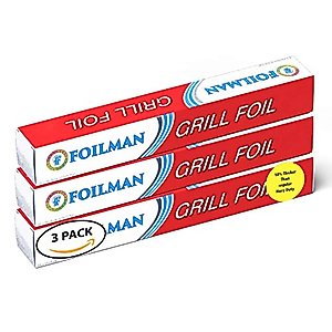 Heavy Duty Grill Foil Roll - Pack of 3 - Vented with Holes Specifically for Grilling and Steaming - 12 Inch x 25 Ft