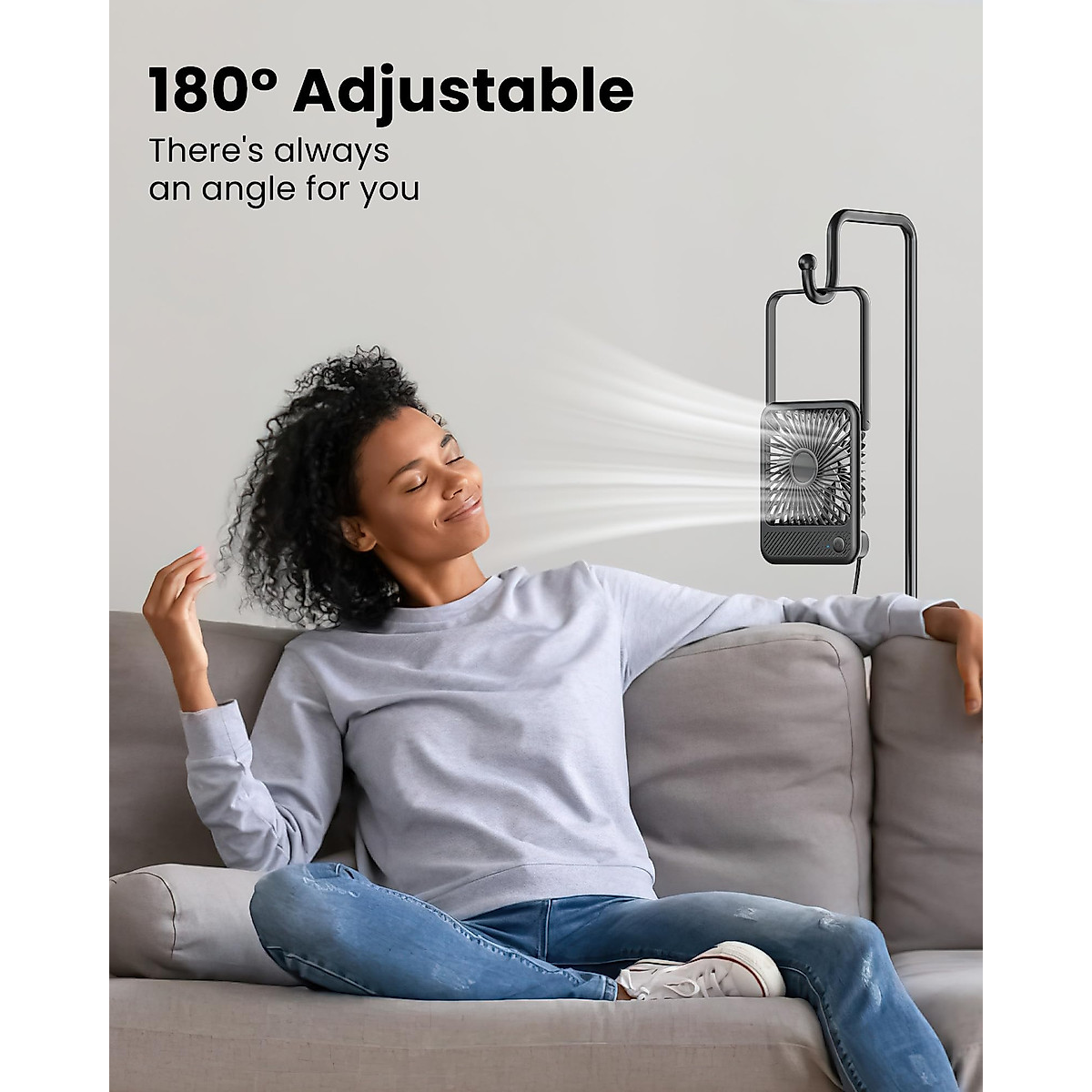 Koonie USB Desk Fan, Strong Wind Ultra Quiet Small Personal Fan with 180° Tilt Folding and 3 Speeds Adjustable, USB-C Corded Powered Mini USB Fan for Office Desktop Bedroom