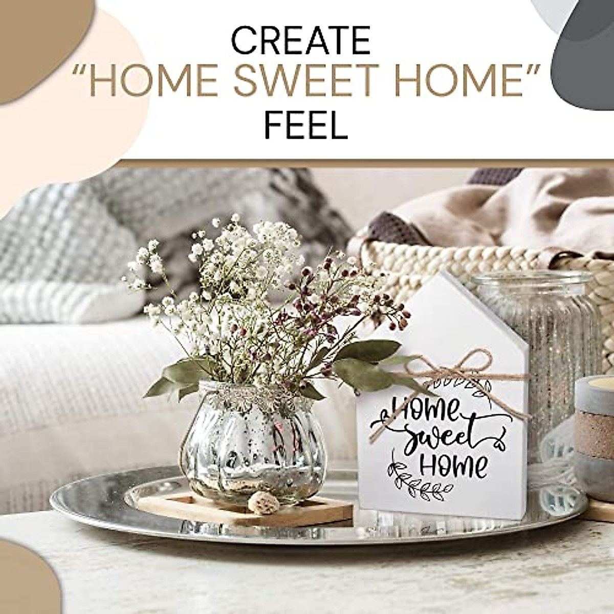 Double-Sided Home Sweet Home Sign for Shelf Decorations - Black and White Buffalo Plaid Decor Farmhouse - Small House Shaped Wood Block Signs with Sayings - Country Decor for Table or Fireplace Mantle