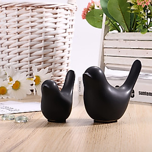 2pcs Small Satues Ceramic Black Birds Decor for Shelf Living Room Table Figurine Garden Cottage