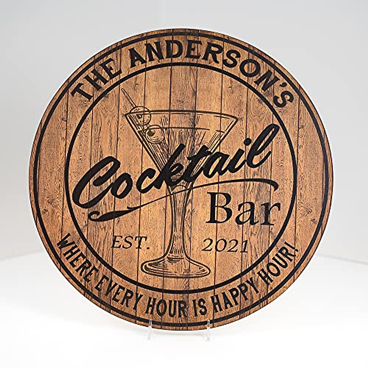 Personalized Cocktail Bar Sign 10" 14" 18" Round Wood Sign Home Bar Accessories Lounge Martini Bar Decor B3-00140052001