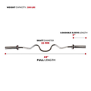 Sunny Health & Fitness 48" Olympic Super Curl Bar with Ring Collars, Small