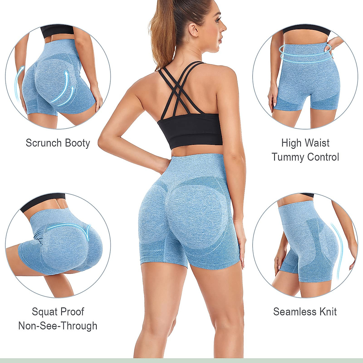 sicoozoe Women's 3 Piece Butt Lifting Shorts High Waist Tummy Control Yoga Shorts Seamless Ruched Booty Workout Shorts