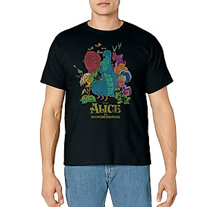 Alice in Wonderland Caterpillar and Living Flowers Retro T-Shirt