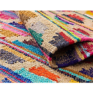 Unique Loom Chindi Trellis Collection Southwestern, Geometric, Modern, Bright Colors Area Rug (5' 0 x 8' 0 Rectangular, Multi/Beige)