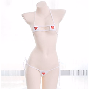 SINGUYUN Womens Sexy Micro bikini Suit Anime Bikini Cosplay Lingerie Kawaii Bra and Panty Set Cute (418White)