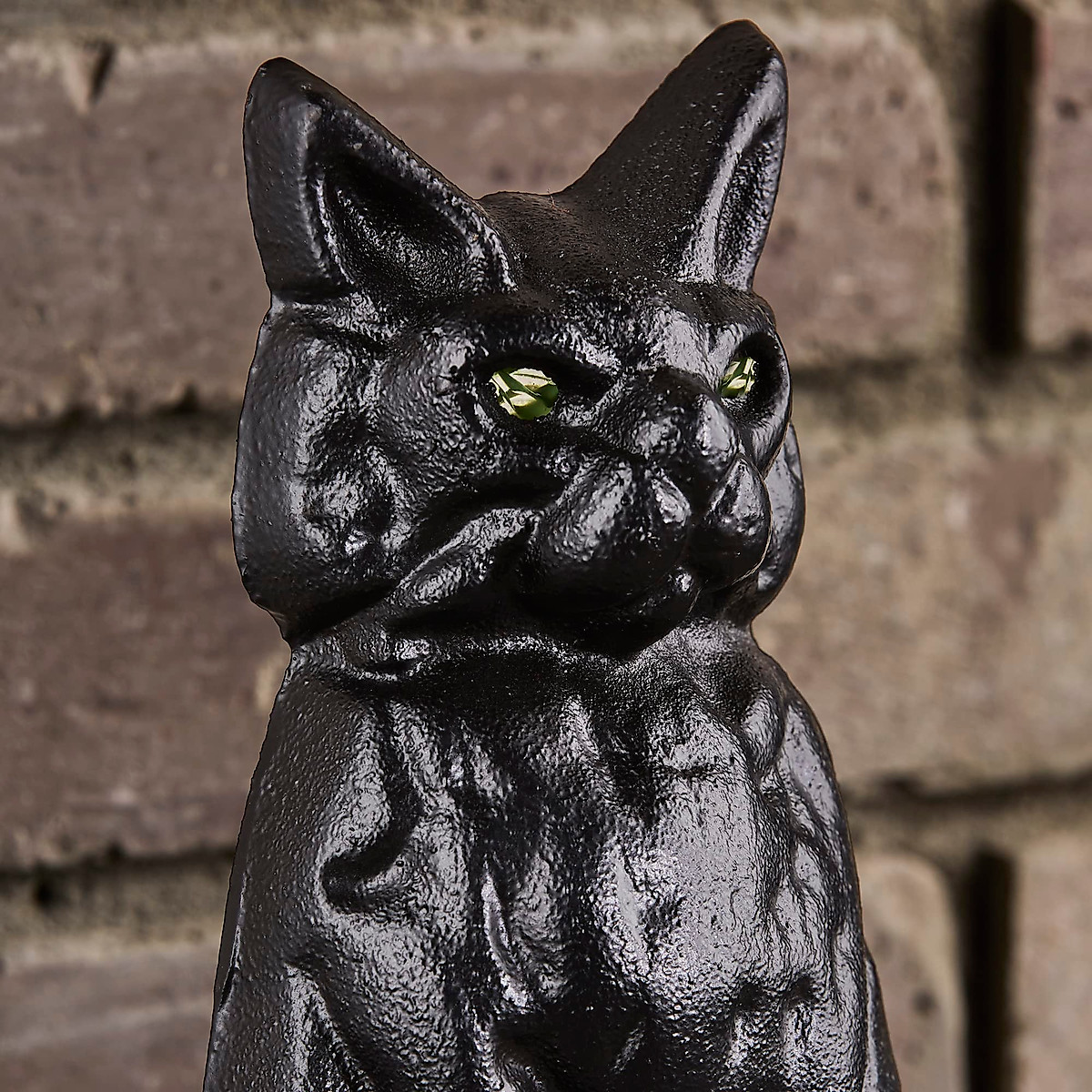 UniFlame, A-1251, Black Cast Iron Cat Fireplace Andirons with Reflective Glass Eyes