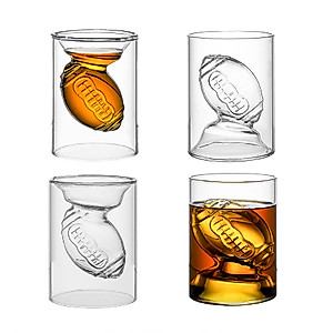 MADARC SPORT - Set of 4 - Football Reversible Shot Glasses 2Oz / 4.5Oz, with 3D relief Football Ball Shape inside - (Modern)