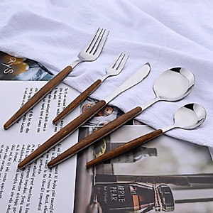 Uniturcky 6-Piece Dinner Spoons Set, Food Grade Stainless Steel Spoons for Home Hotel Restaurant, Silver Mirror Polished, Faux Wooden Clip Handle Design, 8.0inch Durable Spoons Set, Dishwasher Safe