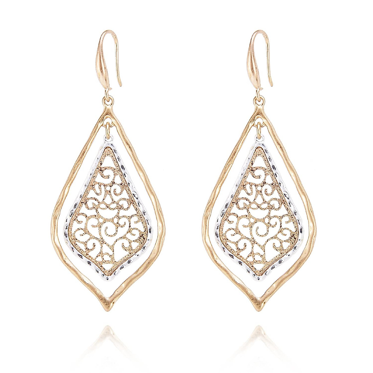ALLISON ROSE ATELIER – Boho Filigree Two-Tone Dangle Earrings - Exquisite Handcrafted Jewelry for Boho Chic Style - Large Two Tone Worn Gold and Silver Plated Earring Set