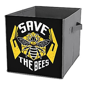 Heart Mind Soul Saves The Bees PU Leather Collapsible Storage Bins Canvas Cube Organizer Basket with Handles