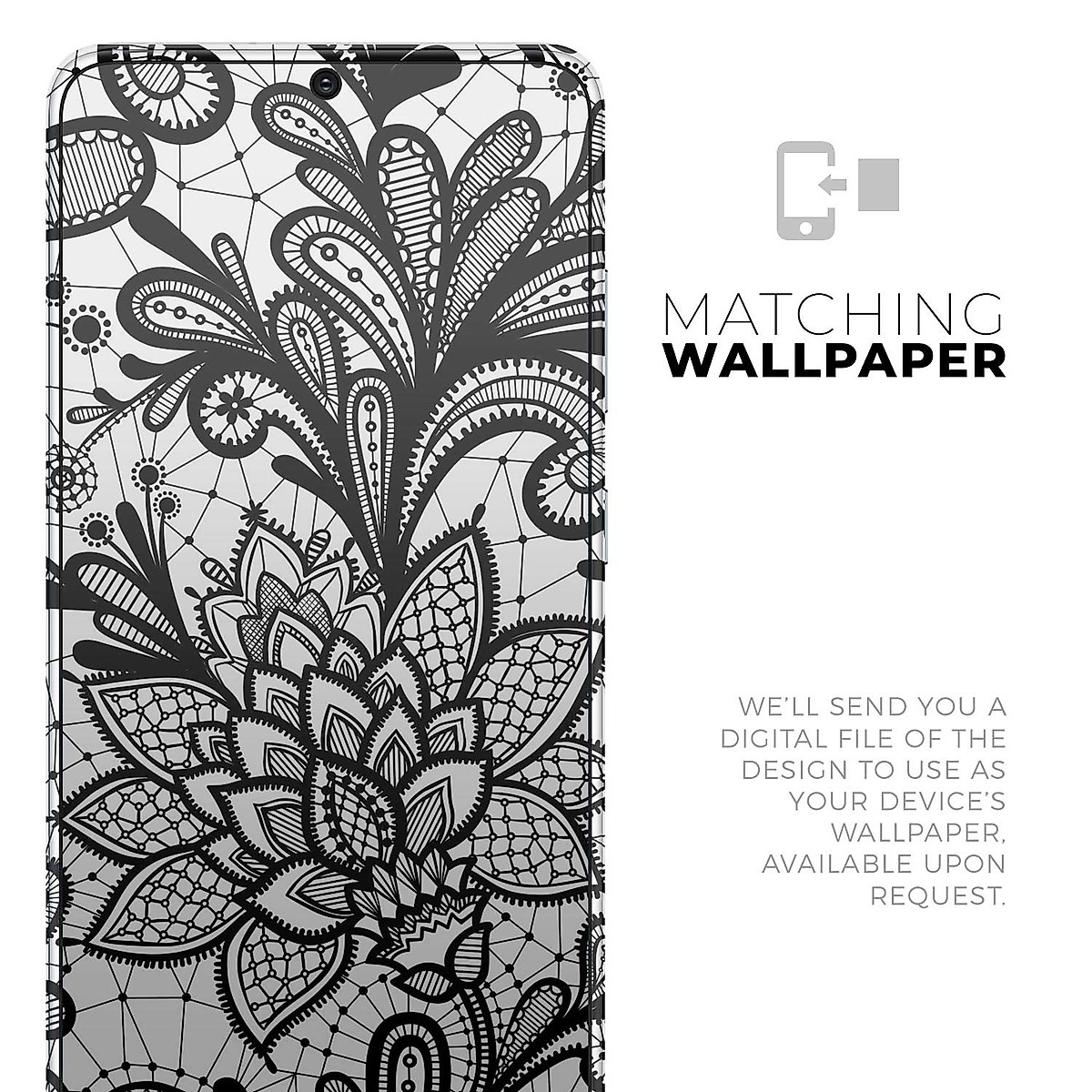 DesignSkinz Black and White Geometric Floral Protective Vinyl Decal Wrap Skin Cover Compatible with The Samsung Galaxy S20 (Screen Trim & Back Glass Skin)