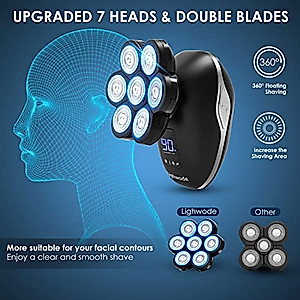 Head Shavers for Bald Men, Lighwode Waterproof 7D Blad Head Shaver Wet/Dry Anti-Pinch 5 in 1 Cordless LED Electric Razor Grooming Kit with Hair Clippers Beard Trimmer Nose Trimmer Cleansing Brush