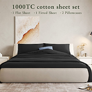 LBRO2M 1000 Thread Count 100% Cotton California King Size Sheets Set,Bed Sheet 4 Piece Sets,16 inches Deep Pocket,Bedding Super Soft Breathable,Sateen Weave Long Staple Comforterble,All Season,Black