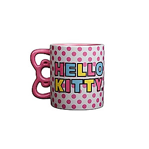 Silver Buffalo Hello Kitty Rainbow Dots Shaped Handle Ceramic Mug, 20 Ounces