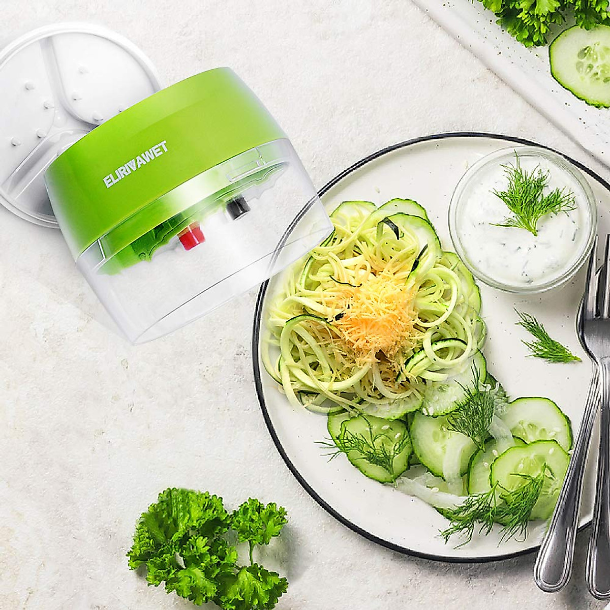 Handheld Spiralizer Vegetable Slicer, 4 in 1 Heavy Duty Veggie Spiral Cutter - Zoodle Pasta Spaghetti Maker