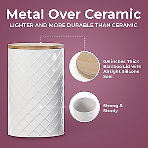 Pebble & Stem White Metal Canister Sets for Kitchen Counter, Kitchen Canisters Set of 4, Airtight Countertop Flour and Sugar Containers, Coffee and Tea Storage, Modern Farmhouse Kitchen Decor