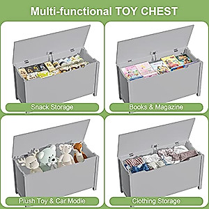 Mancofy Wooden Toy Chest, Kids Toy Box，Furniture for Playroom, Bench with Safety Hinged Lid, Wooden Toy Box Storage Organizer, Children's Furniture Toy Chest (Gray)