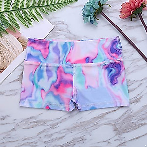 MSemis Girls' Kids 2-Piece Active Set Dance Sport Outfits Racer Back Top and Booty Short Gymnastics Dancing Clothes Tie Dye Purple 7-8