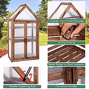Giantex 3-Tier Garden Cold Frame, Portable Wooden Mini Greenhouse Storage Shelves, Transparent Flip-Top Roof, Indoor & Outdoor Raised Flower Planter for Garden, Patio, Balcony