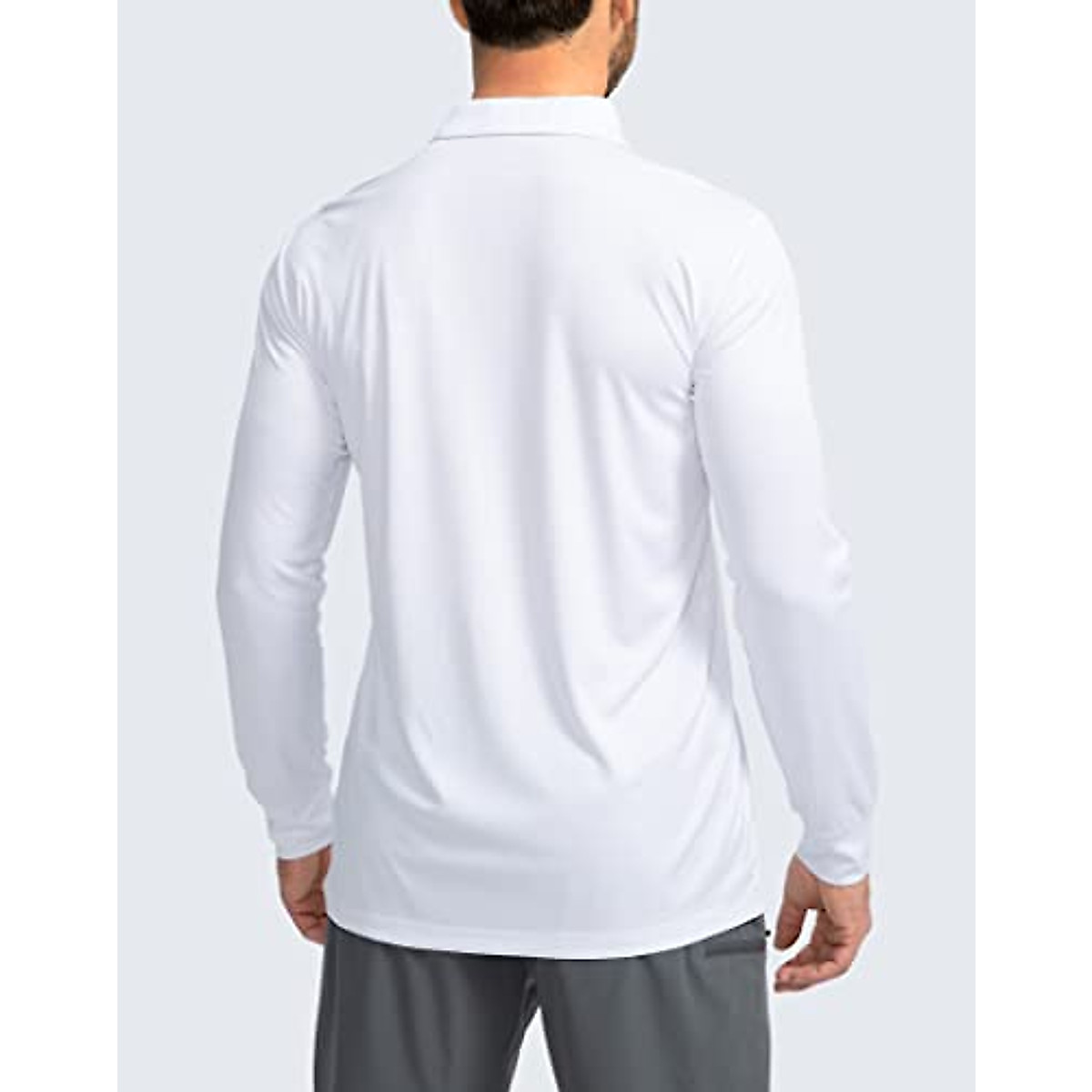 Men's Polo Shirt Long Sleeve Golf Shirts Lightweight UPF 50+ Sun Protection Cool Shirts for Men Work Fishing Outdoor(White, L)