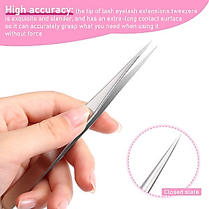 Honoson 6 Pieces Lash Eyelash Extension Tweezers Set Stainless Steel Eyelash Tweezers Straight and Curved Tip Tools Set Tweezers Nipper for Women Eyelash Extensions(Silver, Pink)