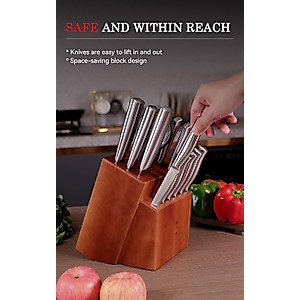 TUO Knife Set with Block and Sharpener, 16 Pcs High Carbon Stainless Steel Knife Block Set, Razor Sharp Kitchen Knife Set, Non-Slip Ergonomic Handle