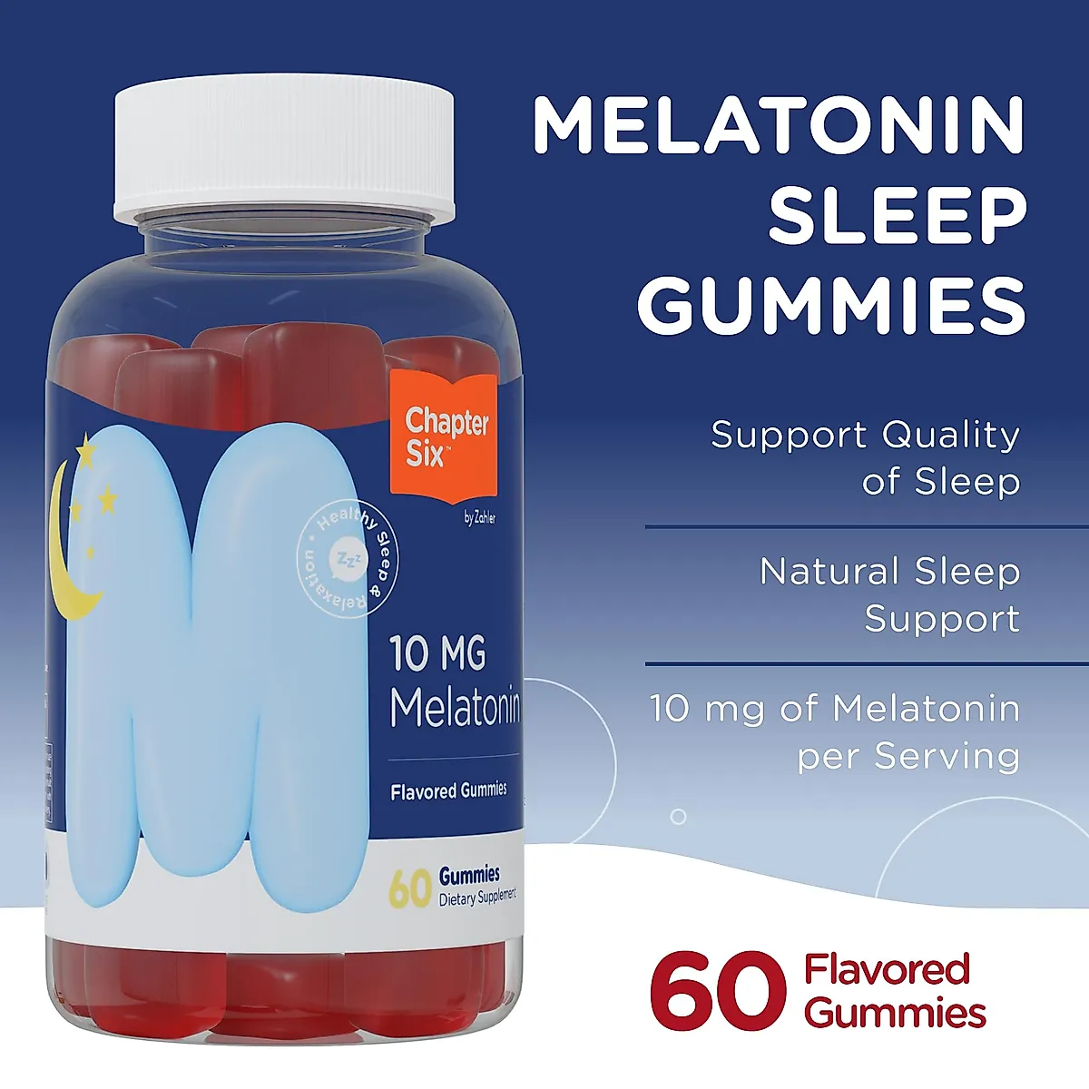 Zahler - Chapter Six Melatonin Gummies 10mg (60 Gummy Bottle) Kosher Melatonin 10mg Sleep Gummies for Adults - Non Habit Forming Adult Melatonin 10 mg - Delicious Chewable Gummy Melatonin for Sleeping