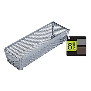 Smart Design Drawer Organizer - Set of 6 - Steel Metal Mesh - 9 x 3 Inch - Interlocking Arm Connection - Utensils, Flatware, Organization - Kitchen - Silver