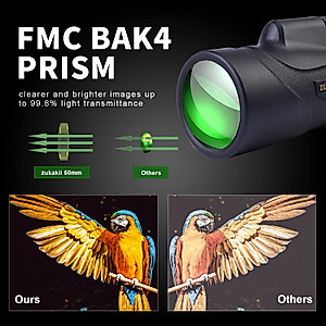 zukakii 12x50 Monocular Telescope, 2021 Mini Waterproof Telescope for Adult with Smartphone Holder & Tripod, BAK4 Prism FMC Lens for Bright Large View Bird Watching Hunting Hiking Camping Travel