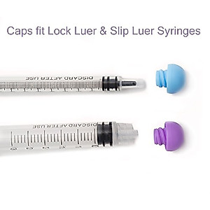 DryFur Syringe Caps for Pets fit Slip leur and Lock luer Blue (100 caps)