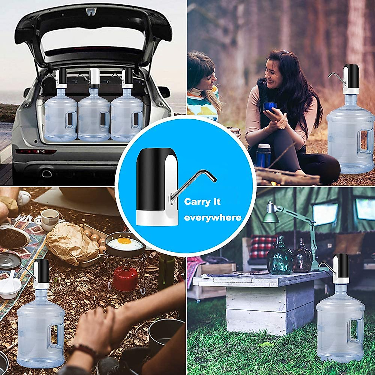 Vshinic Water Bottle Dispenser, Water Bottle Pump USB Charging Automatic Drinking Water Pump Water Jug Pump Electric Water Dispenser Water Bottle Switch for Universal 5 Gallon Bottle - Black