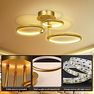 Cresmar 25W LED Ceiling Light with Remote Stepless Dimmable 3000-6000K，Modern Flush Mount Ceiling Lighting Fixture Memory Function 3 Rings Round Chandelier Ceiling Lamp for Bedroom, Living Room…
