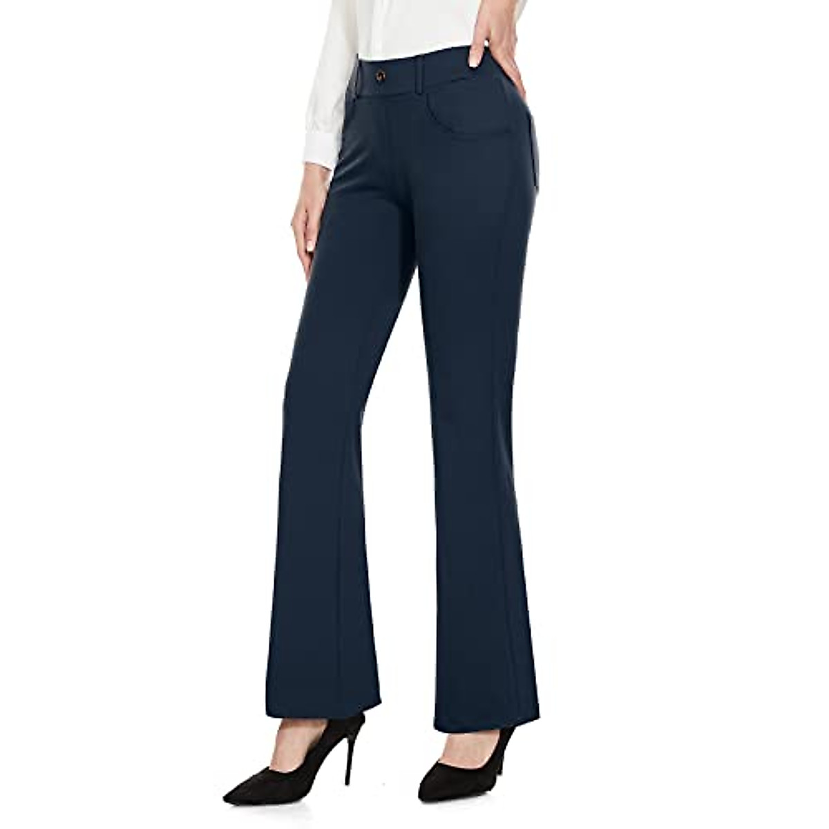 M MOTEEPI Yoga Dress Pants Womens 29" Work Pants Office Business Casual Slacks Bootcut Stretchy with Pockets Navy Blue XX-Large