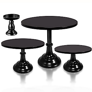 mwellewm 4 Pcs Black Cake Stand Set Round Metal Halloween Cake Stands Metal Cupcake Holder black Dessert Table Display Set for Wedding Birthday Party Baby Shower Anniversaries Supplies