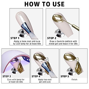 NewBang 2x12ml Metallic Painting Nail Gel Liner Polish, 3D Metal Mirror Effect Painted Drawing Nail Gel with Build in Thin Brush Glossy Chrome Gel Soak Off UV/LED Nail Art Manicure Set #Silver&Gold