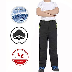 LANBAOSI Kids Boys Girls Waterproof Outdoor Hiking Pants Warm Fleece Lined Black