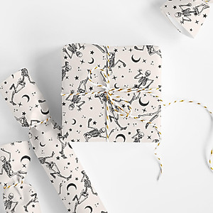 JarThenaAMCS Halloween Wrapping Paper - Mini Roll - 17 Inch x 32.8 Ft Dancing Skeleton Gift Wrap Paper Spooky Art Paper for DIY Crafts Home Party Supplies