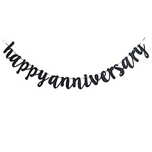 Happy Anniversary Banner, Funny Black Paper Sign Decors for Wedding Anniversary Party Supplies